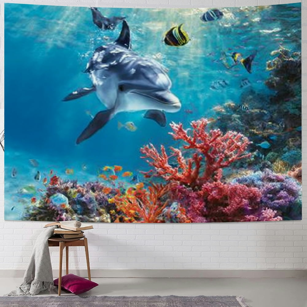 BCIIG Dolphin Coral Reef Fish Tapestry Wall Hanging Home Decor ...