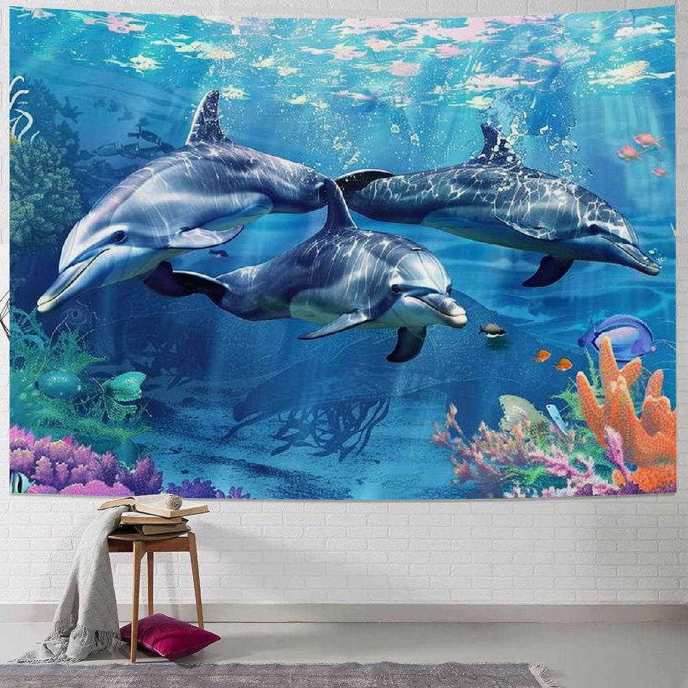 BCIIG Dolphin Tapestry Wall Hanging Marine Life Fish and Coral in ...