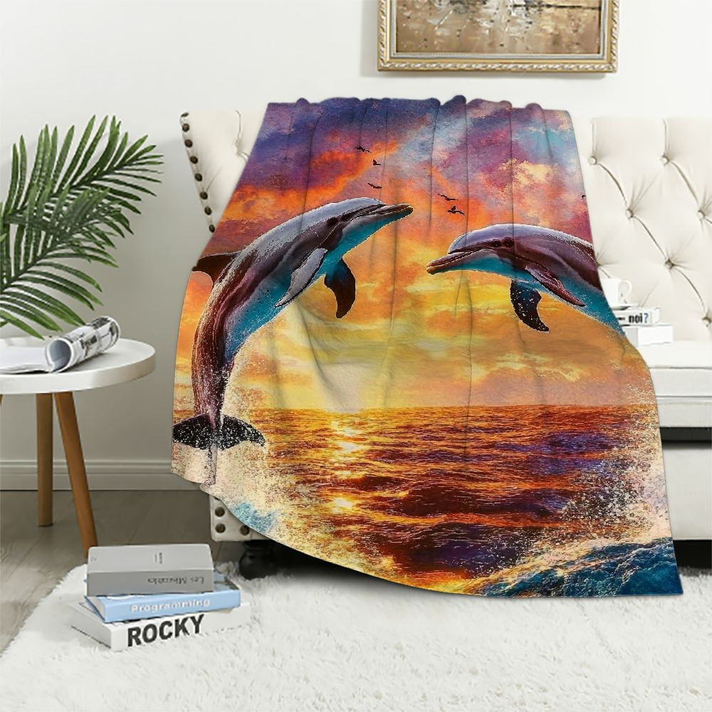 BCIIG Dolphin Theme Blanket Soft Cozy Flannel Jumping Dolphin Throw ...