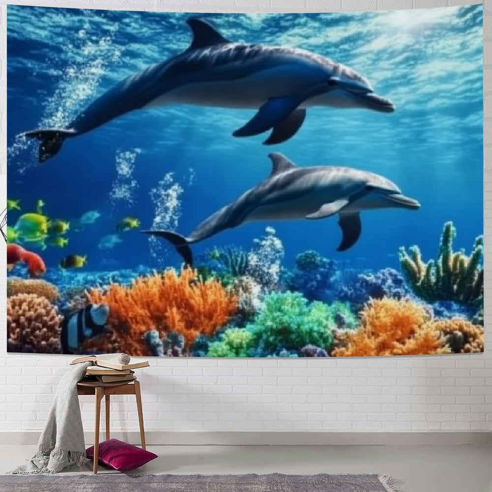 BCIIG Dolphins Coral Reef Tapestry Wall Hanging Unique Style Graphic ...