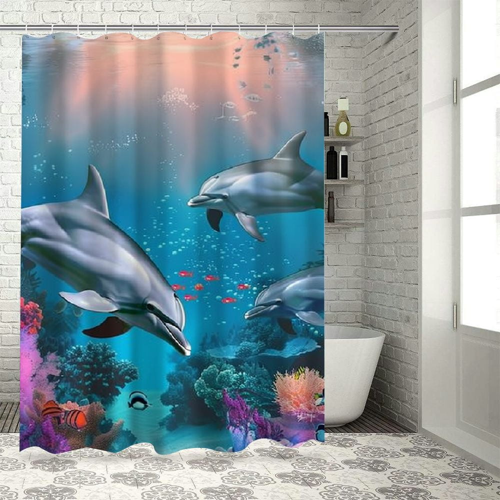 BCIIG Dolphins Corals Vaporwave Bathroom Decor Set with Hooks, Colorful ...