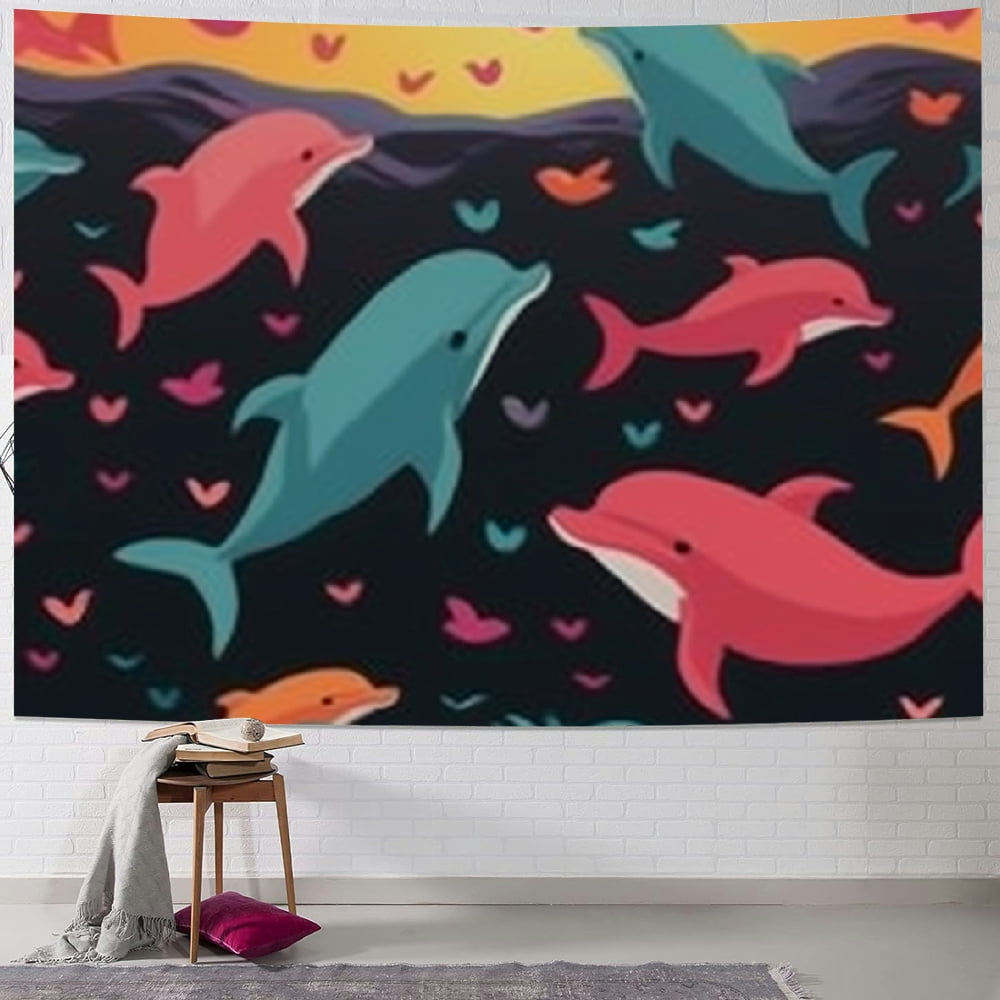BCIIG Dolphins Hearts Water Tapestry Wall Hanging Unique Style Graphic ...