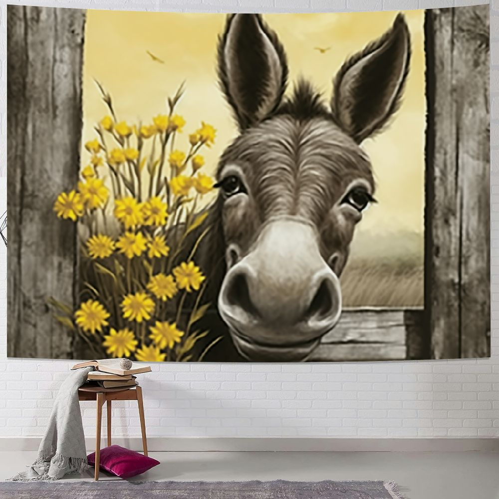 BCIIG Donkey Yellow Flower Fence Tapestry Wall Hanging Unique Style ...