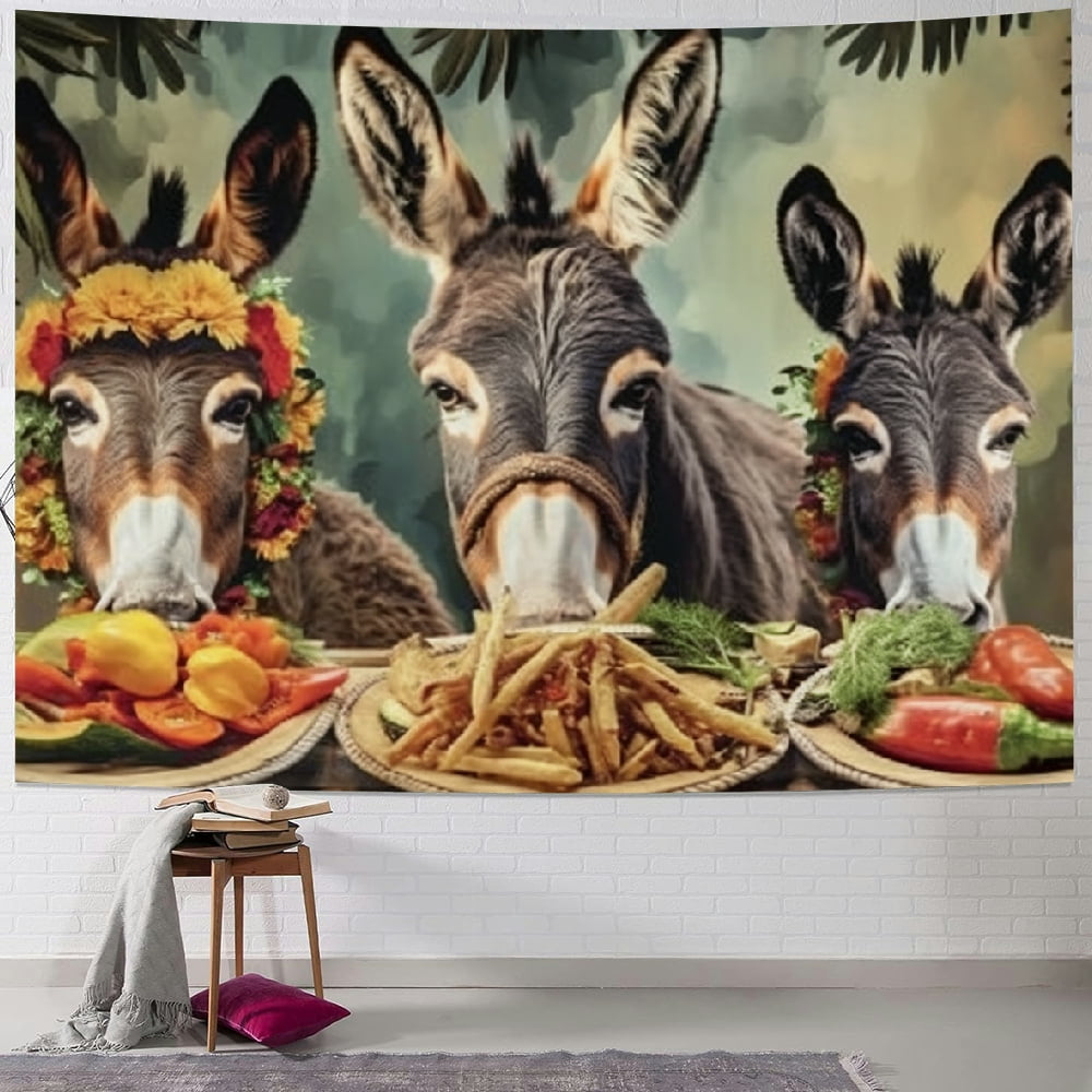 BCIIG Donkeys Plates of Food Flowers Tapestry Wall Hanging Art ...