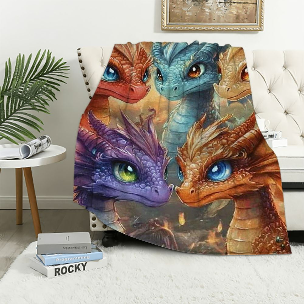BCIIG Dragon Blanket Gifts Cute Throw Blanket for Kids, Boys & Girls - Colorful Soft Fuzzy ...