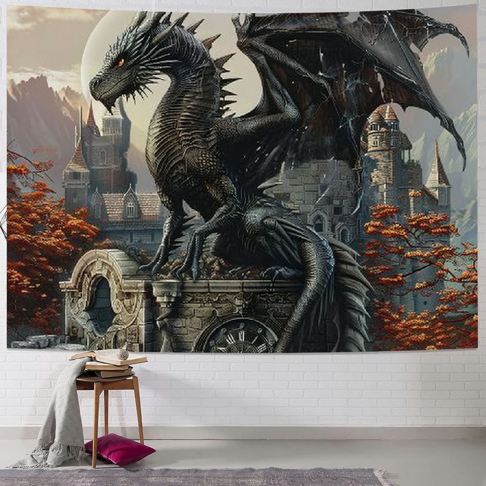 BCIIG Dragon Dark Gothic Vintage Black Tapestry Vertical Wall Hanging ...
