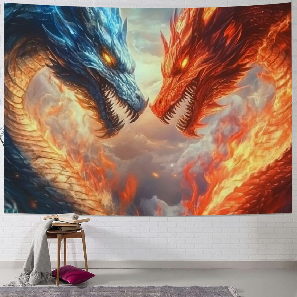 BCIIG Dragons Fire Ice Tapestry Wall Hanging Unique Style Graphic ...