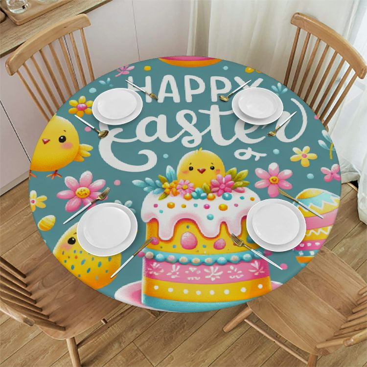 BCIIG Easter Bunny Eggs Chicks Round Table Cover Stain Resistant ...