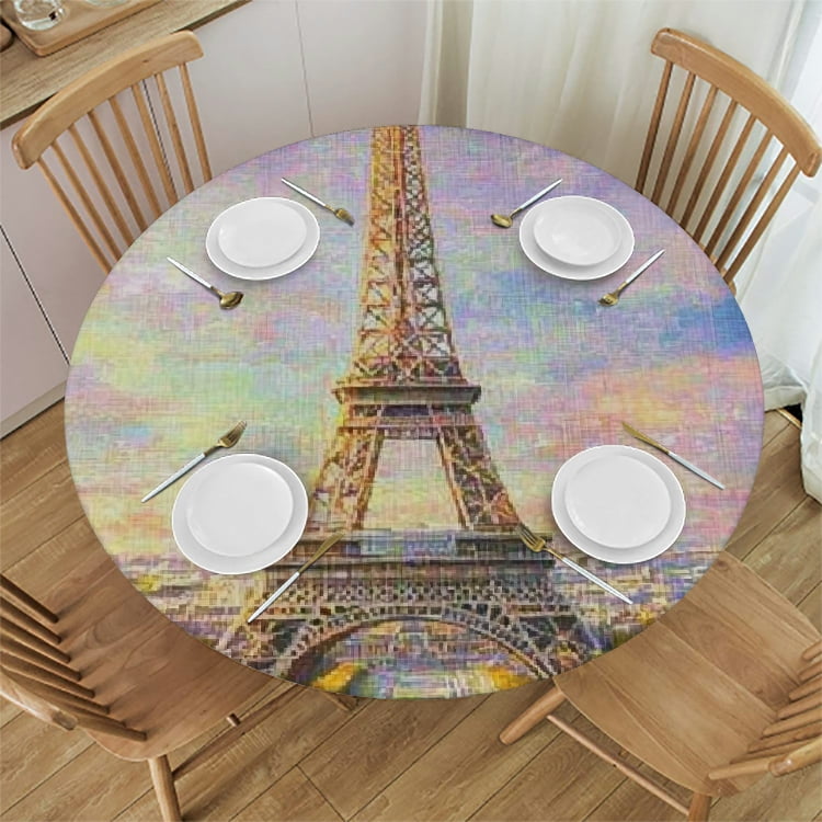 BCIIG Eiffel Tower Paris Impressionism Round Tablecloth 100% Polyester ...