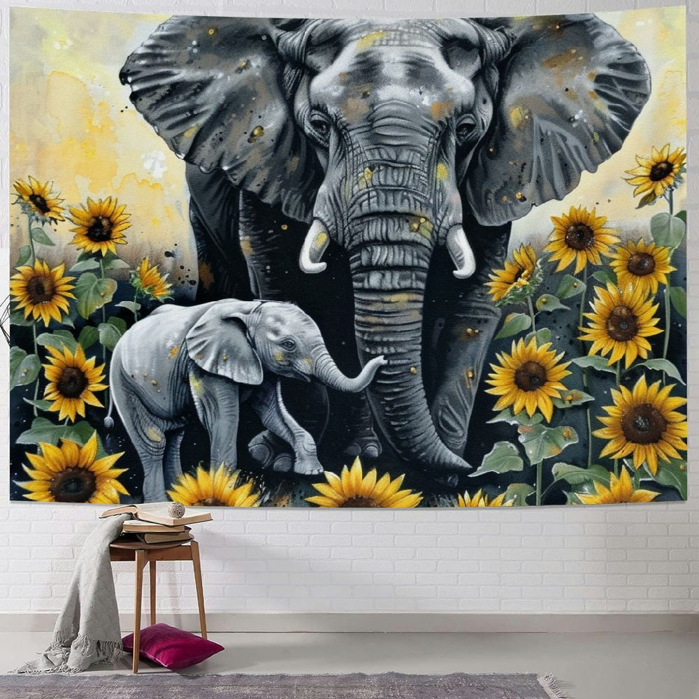 BCIIG Elephant Baby Sunflowers Tapestry Wall Hanging Unique Style ...
