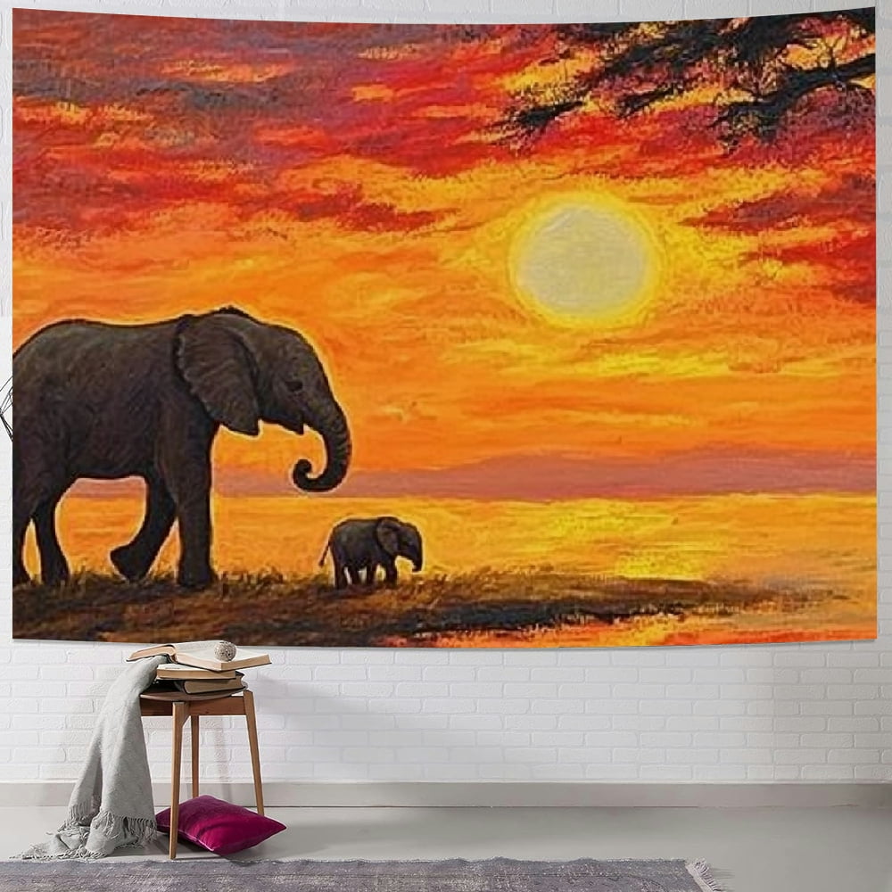 BCIIG Elephant Baby Sunset Tapestry Wall Hanging Unique Style Graphic ...