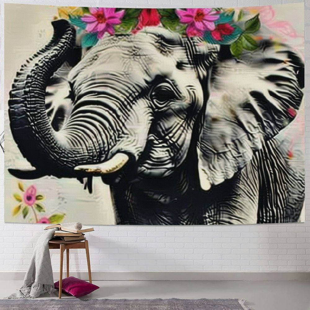 BCIIG Elephant Flower Crown Tapestry Wall Hanging Unique Style Graphic ...