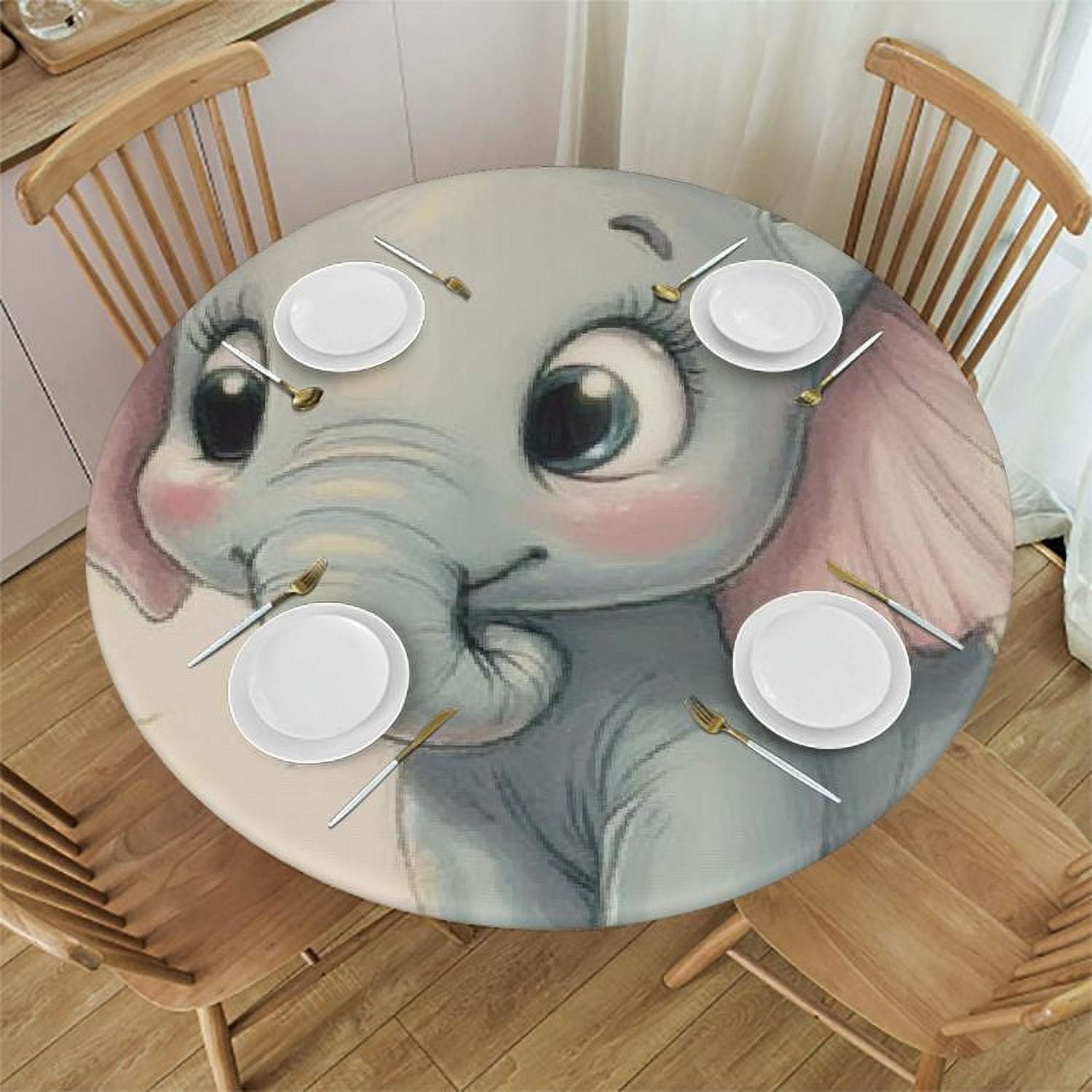 BCIIG Elephant Flower Cute Round Table Cover Stain Resistant Washable ...