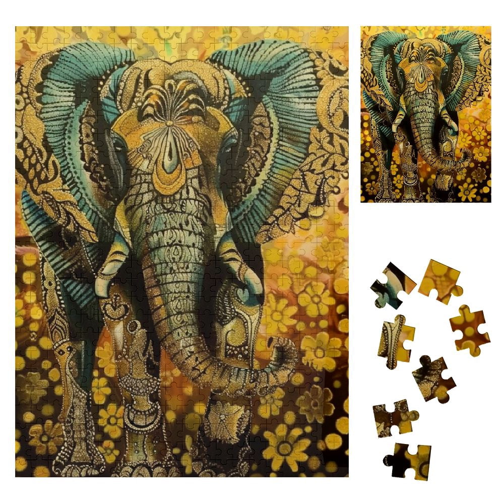 BCIIG Elephant Patterns Gold Background Wooden Jigsaw Puzzle Vertical ...