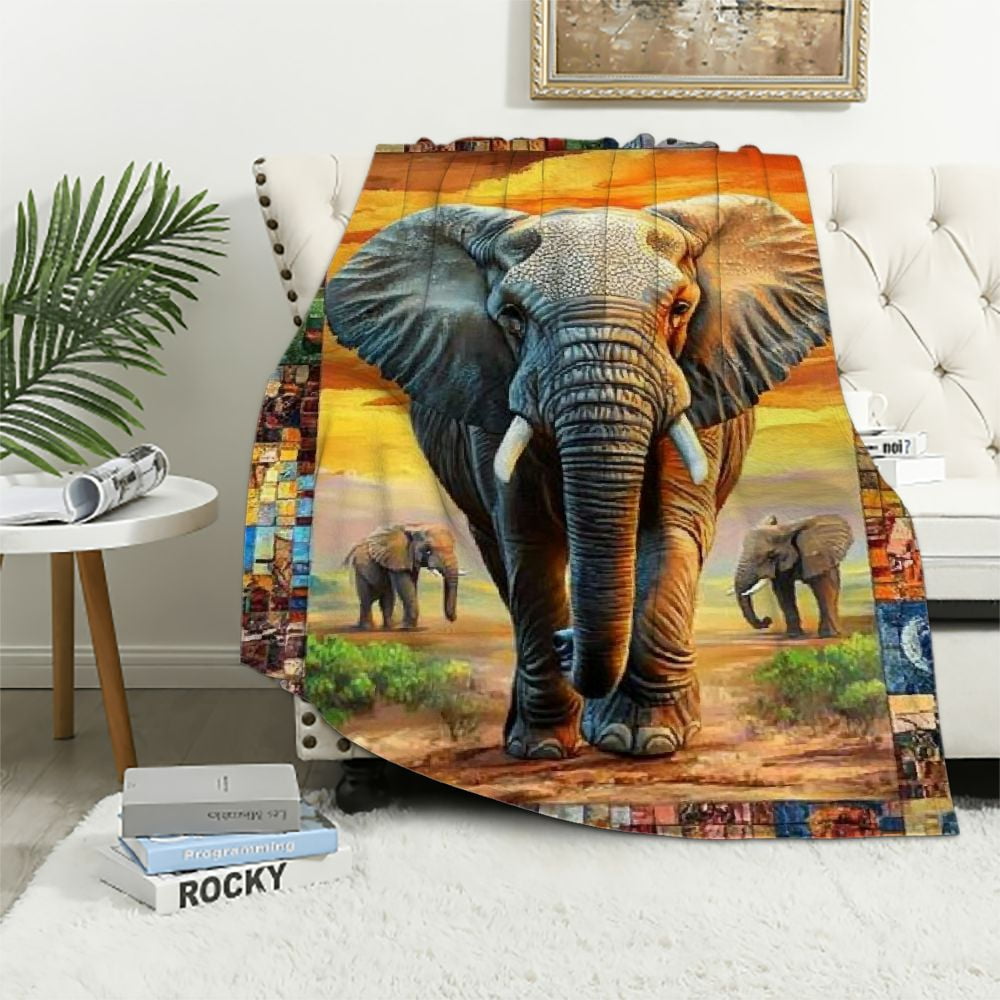 BCIIG Elephant Throw Blanket Ultra Soft Warm African Elephant Blanket ...