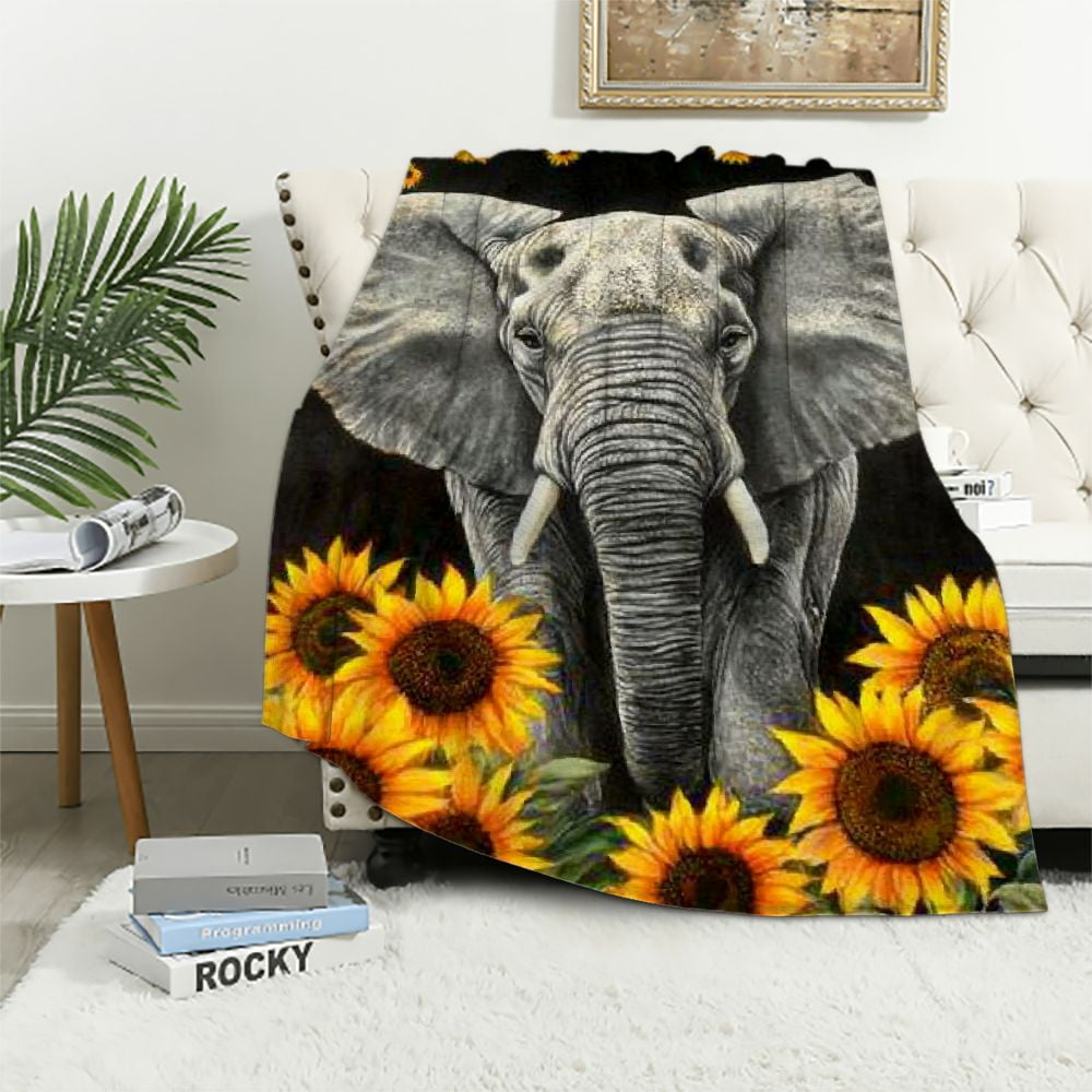 BCIIG Elephant and Sunflower Cozy SoftBlanket Luxury Bed Throw Blanket ...
