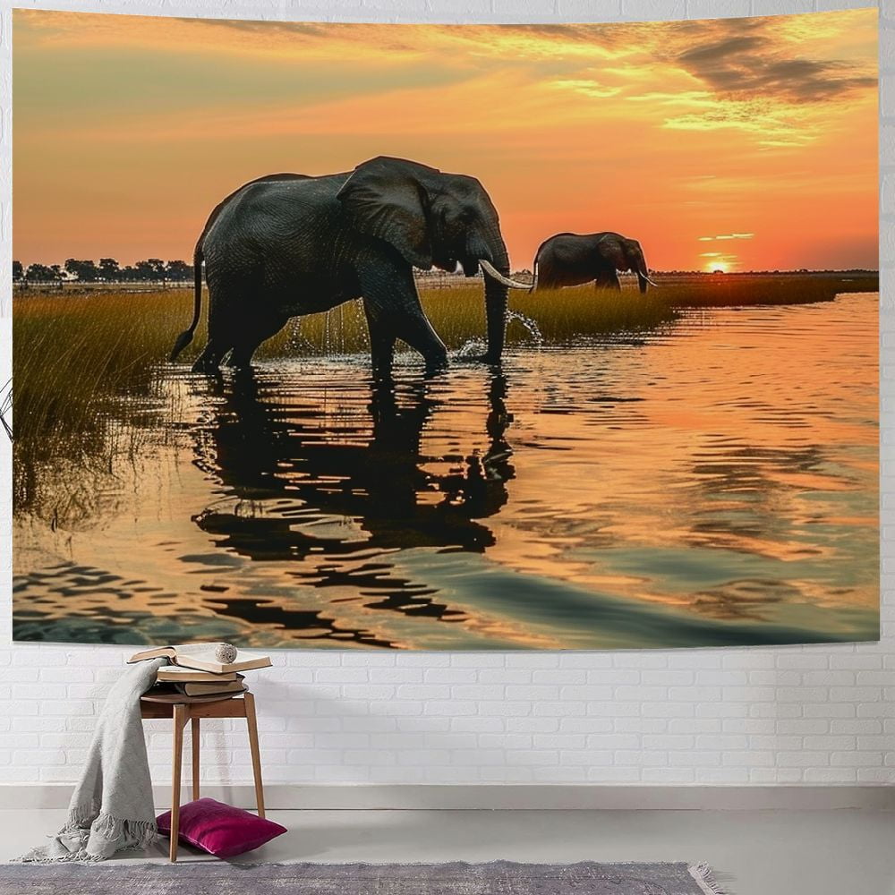BCIIG Elephants Sunset Water Tapestry Wall Hanging Unique Style Graphic ...