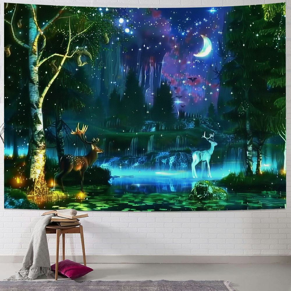 BCIIG Enchanted Forest Tapestry Magical Tree Elk Butterfly UV Reactive ...