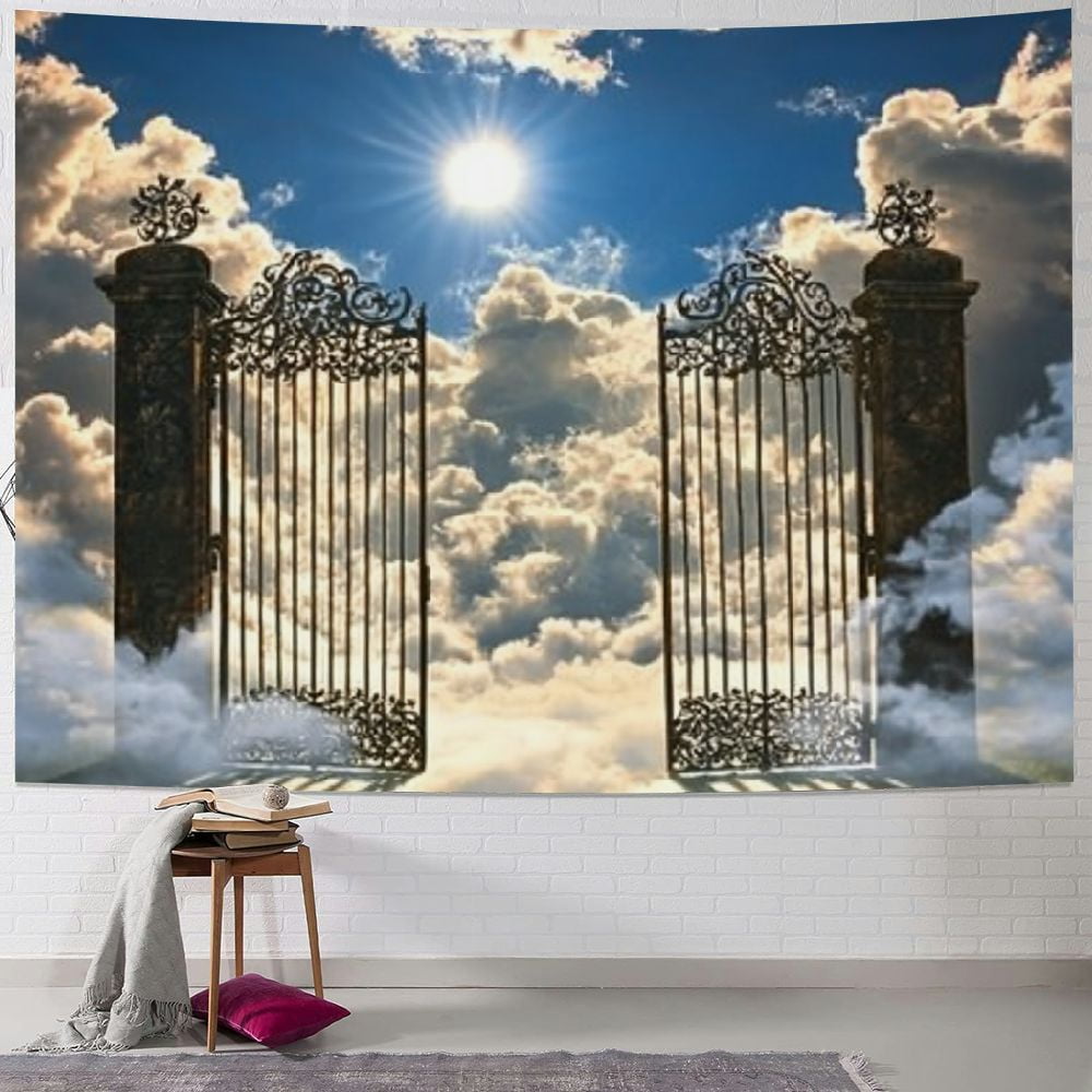 BCIIG Fabric Heaven Tapestry Wall Hanging Sky Cloud Paradise Gate White ...