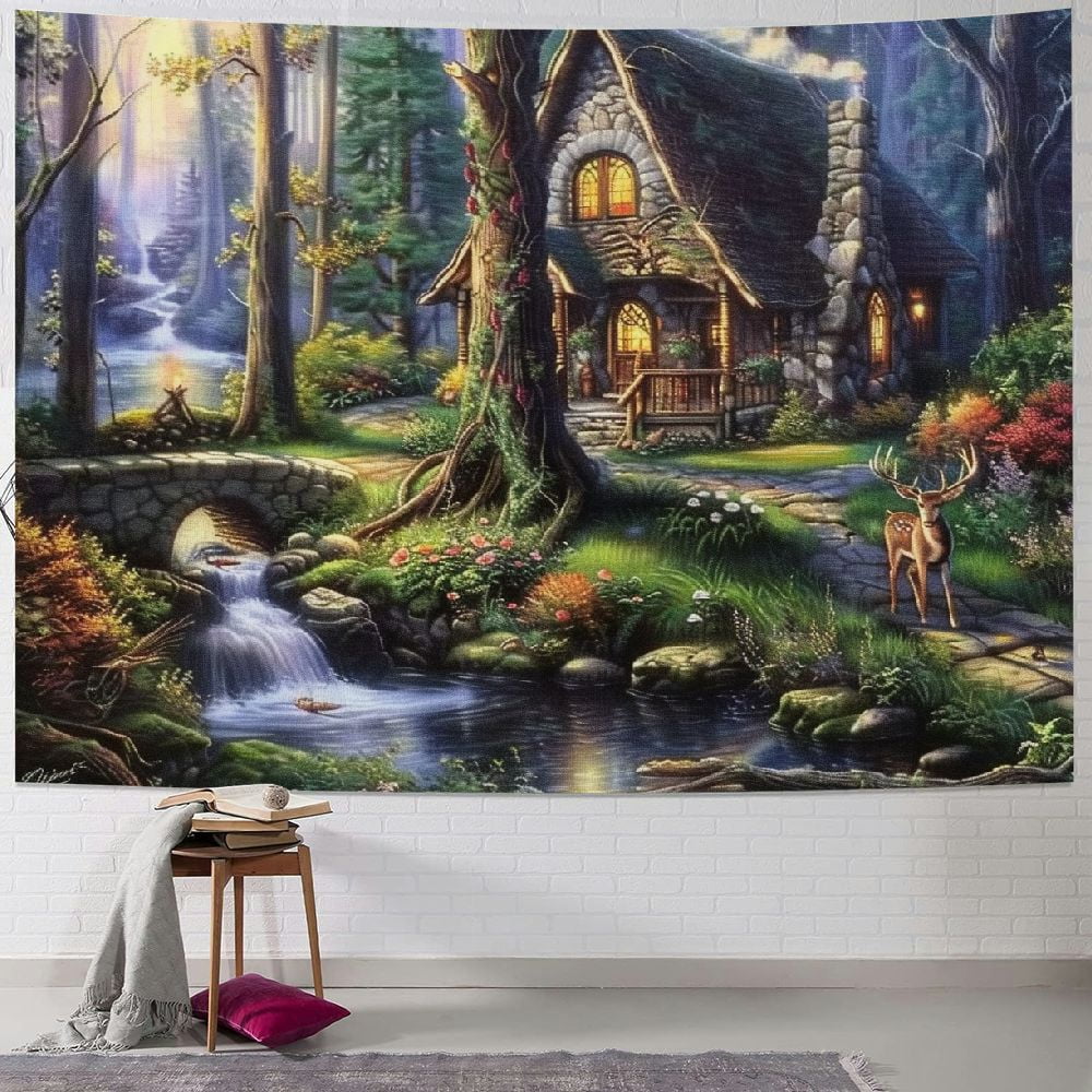 BCIIG Fairy Tale in Wonderland Tapestry Forest Tree Cabin Natural ...