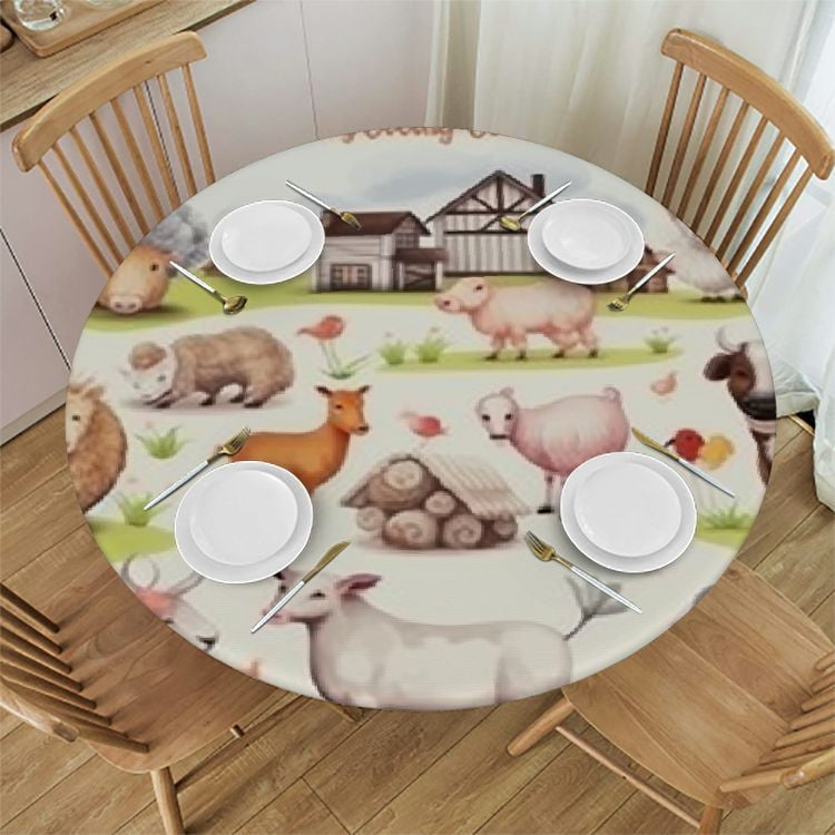 BCIIG Farm Animals Round Tablecloth Stain-Resistant & Washable 100% ...