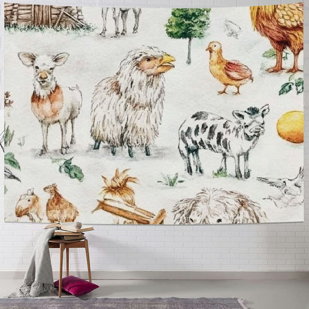 BCIIG Farm Animals Tapestry Wall Hanging Unique Style Graphic ...
