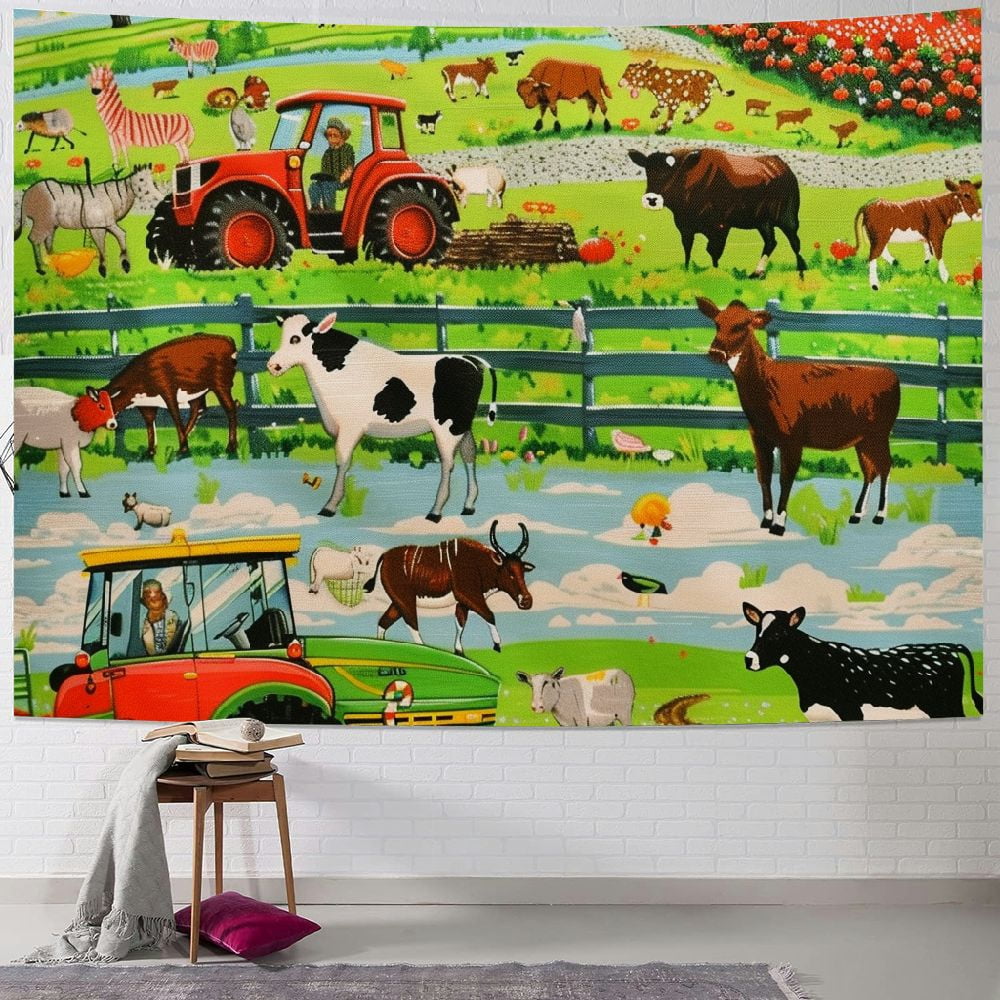 BCIIG Farm Animals Tractor Tapestry Wall Hanging Unique Style for Home ...