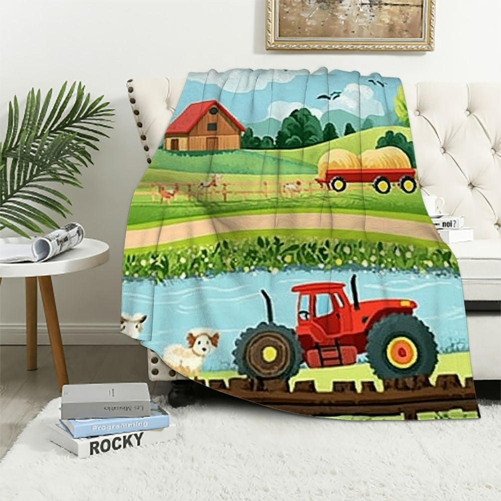 BCIIG Farm Tractor Blankets Kids Boys Cute Cartoon Farm Animals Throw ...