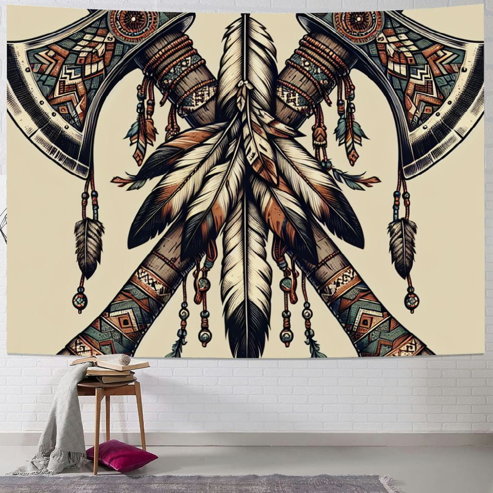 BCIIG Feathers Beadwork Tomahawks Tapestry Wall Hanging Unique Style ...