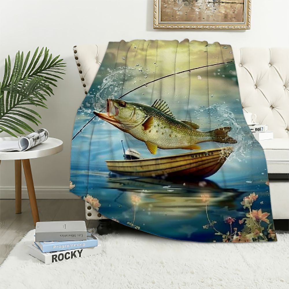 BCIIG Fish Boat Fishing Rod Theme Warm Lightweight Blanket Soft Fleece ...