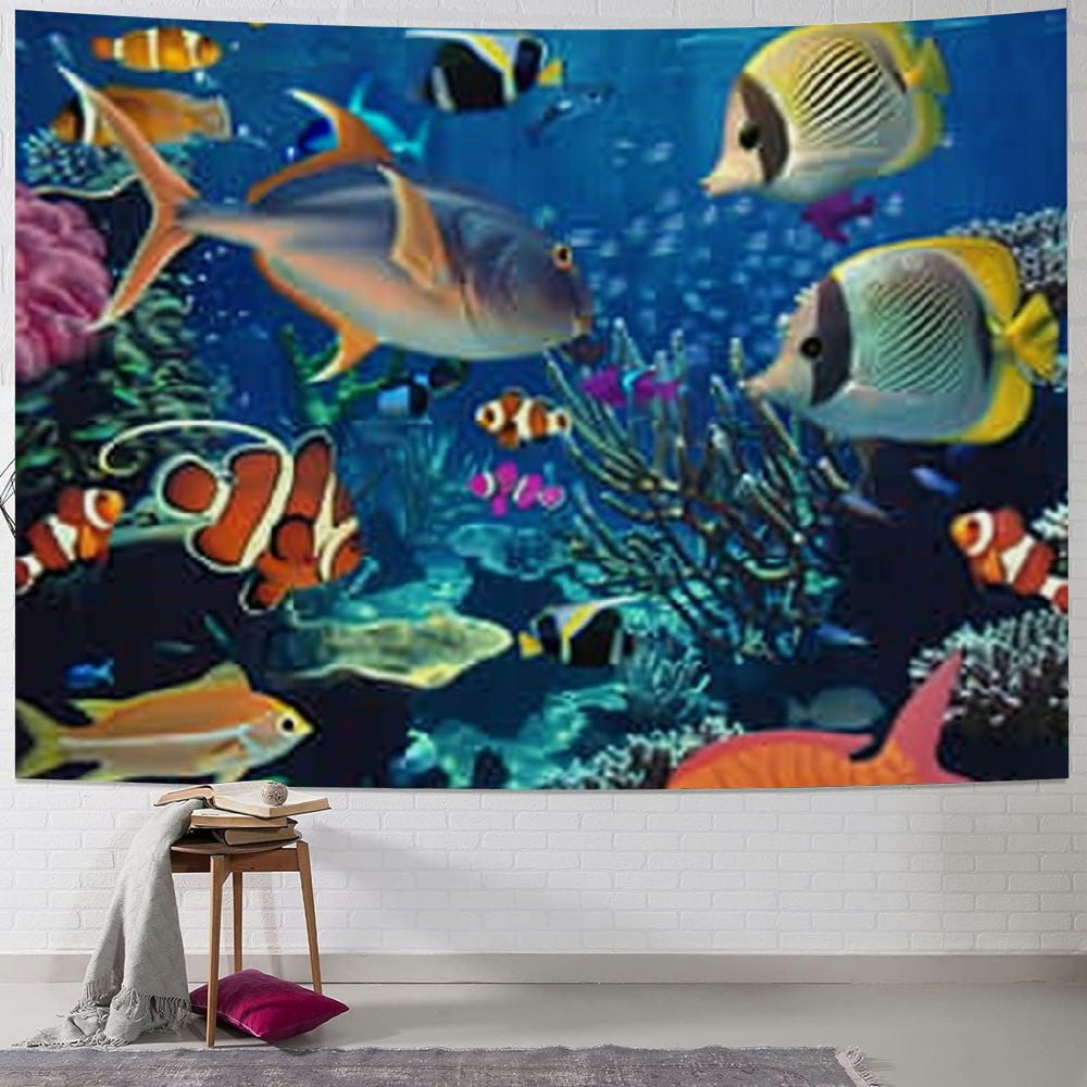 BCIIG Fish Coral Reef Tapestry Wall Hanging Unique Style for Home Wall ...