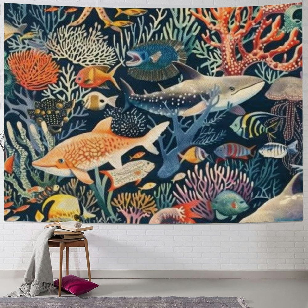 BCIIG Fish Corals Tapestry Wall Hanging Unique Style Graphic Tapestries ...