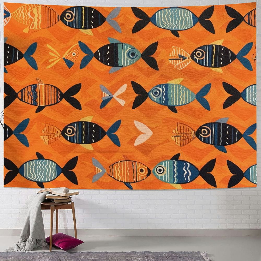 BCIIG Fish Pattern Vintage Tapestry Wall Hanging Unique Style Home Wall ...