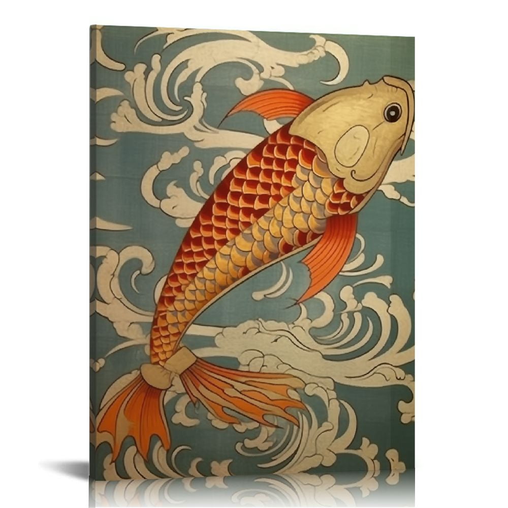 BCIIG Fish Scroll Art Deco Canvas Wall Art Print for Living Room ...
