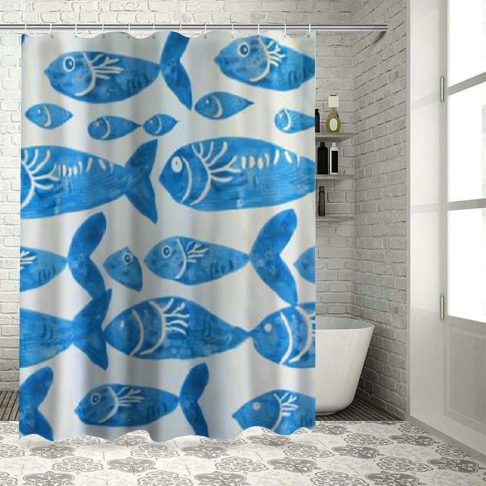 BCIIG Fish Shower Curtain, Sea Animal in Watercolors Brushstrokes Theme ...