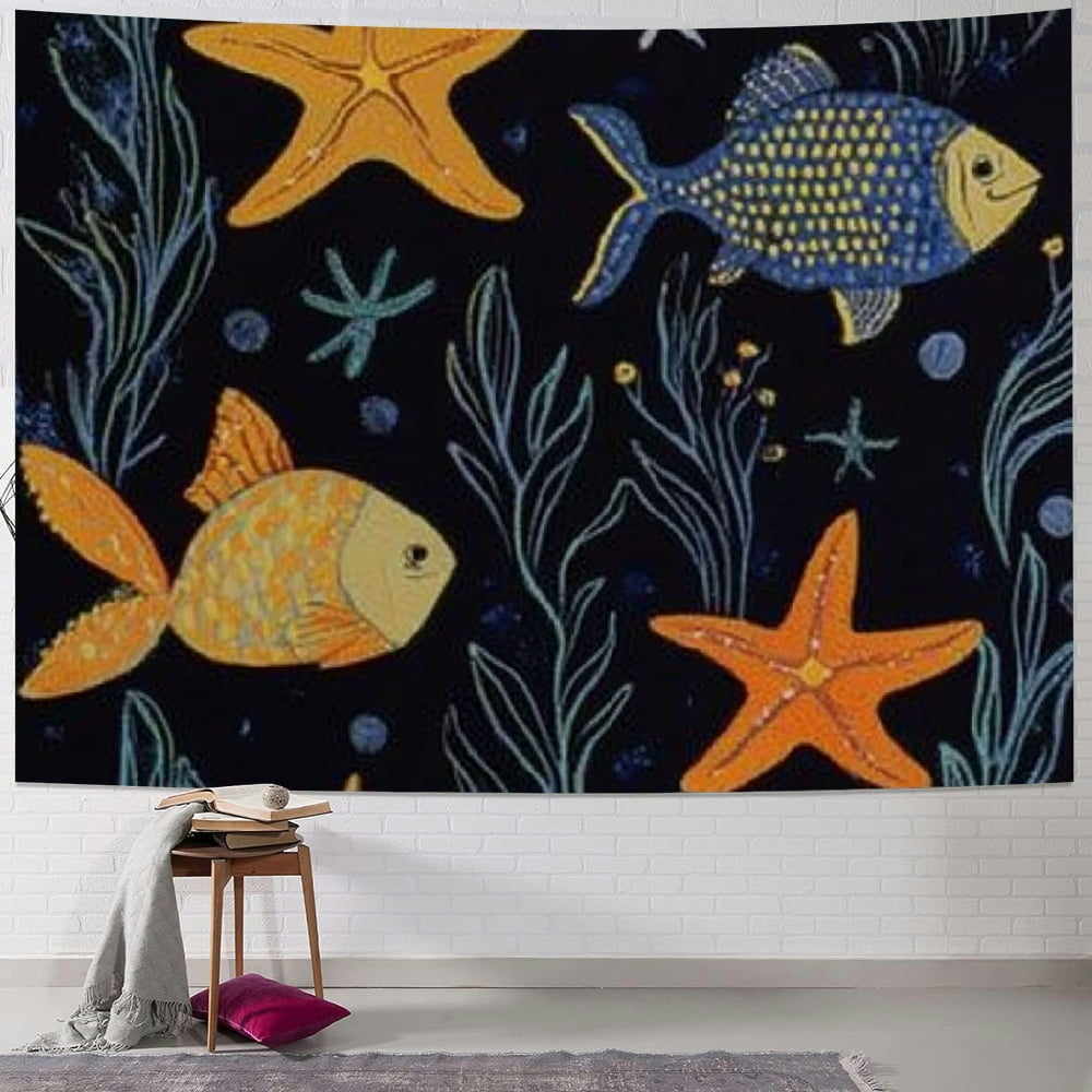 BCIIG Fish Starfish Seaweed Tapestry Wall Hanging Unique Style Graphic ...