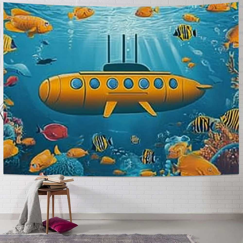 BCIIG Fish Submarine Ocean Tapestry Wall Hanging Home Decor Art ...