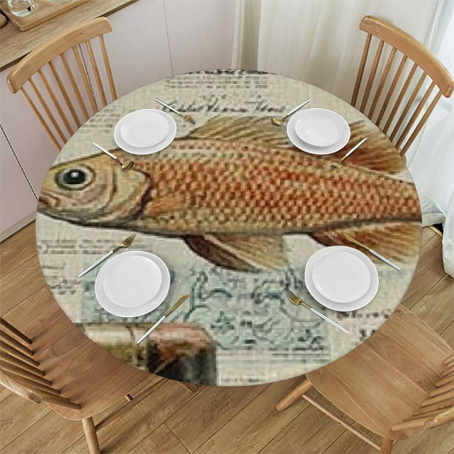 BCIIG Fish Theme Round Tablecloth | Stain-Resistant & Washable | Ideal ...