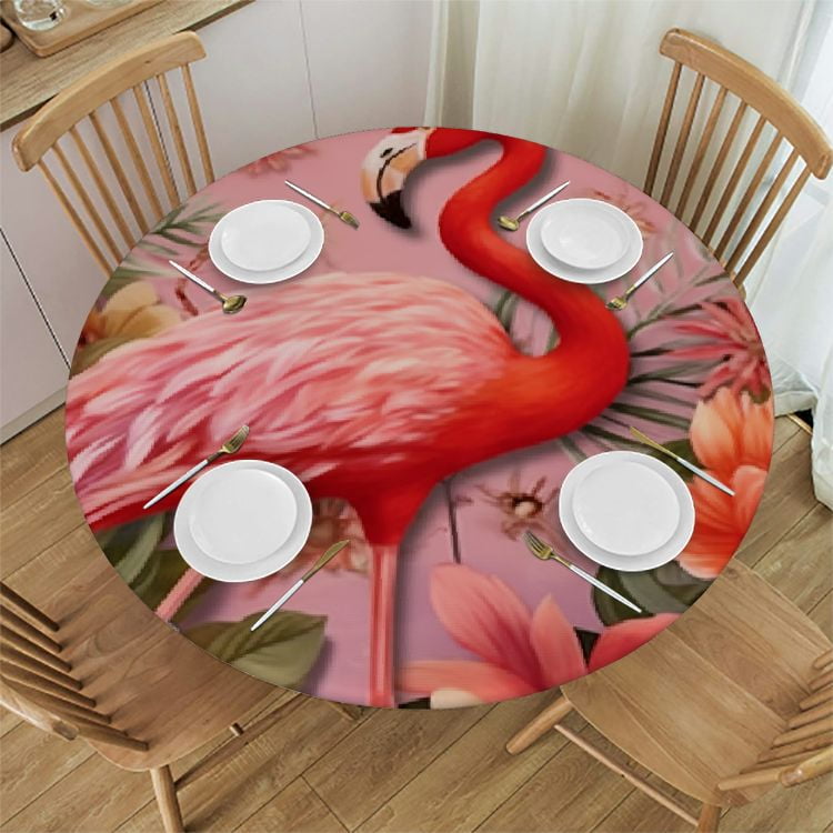 BCIIG Flamingo Flowers Round Tablecloth Stain Resistant Washable Indoor ...