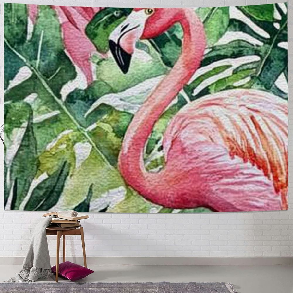 BCIIG Flamingo Leaves Watercolor Tapestry Wall Hanging Unique Style for ...