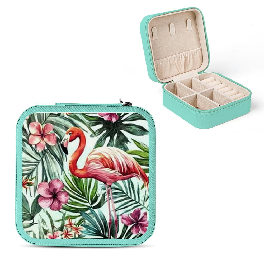 BCIIG Flamingo Tropical Flowers Leaves Jewelry Box for Travel Green ...