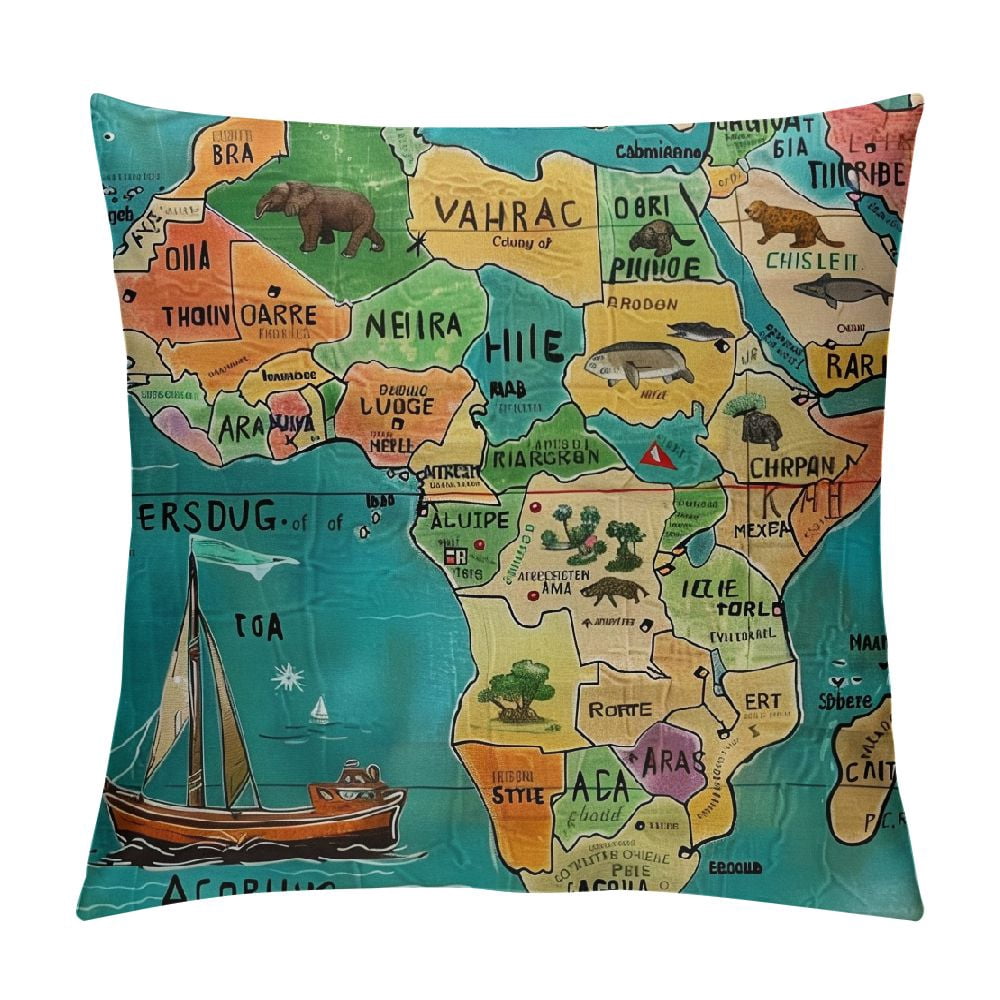 BCIIG Flax Throw Pillow Cover Colorful Infography of Africa Map in ...