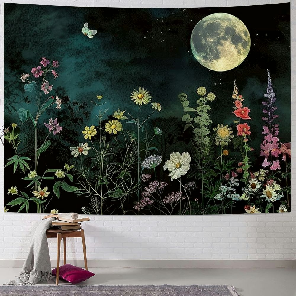 BCIIG Floral Plants Tapestry Galaxy Moon Stars Tapestry Vintage Boho ...