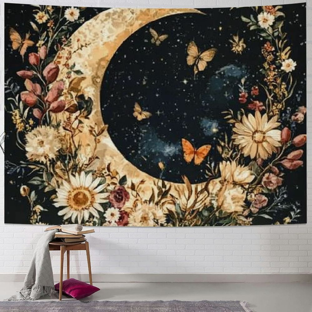 BCIIG Floral Plants Tapestry Sun And Moon Tapestry Retro Botanical ...