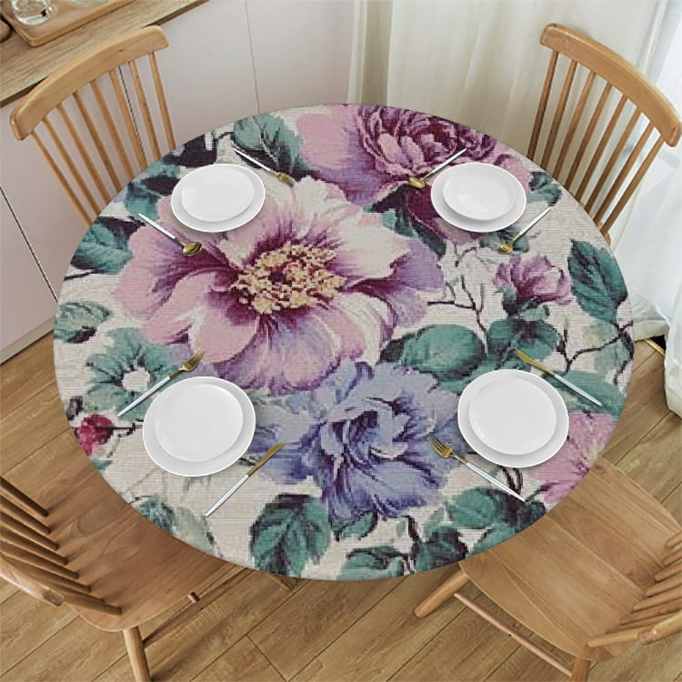 BCIIG Floral Print Rococo Round Tablecloth Stain-Resistant Washable ...