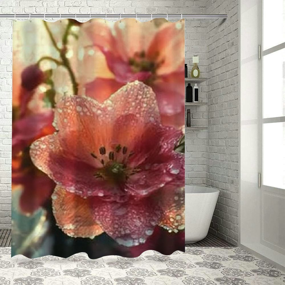 BCIIG Floral Water Droplets Shower Curtain Set with Hooks Modern Decor ...