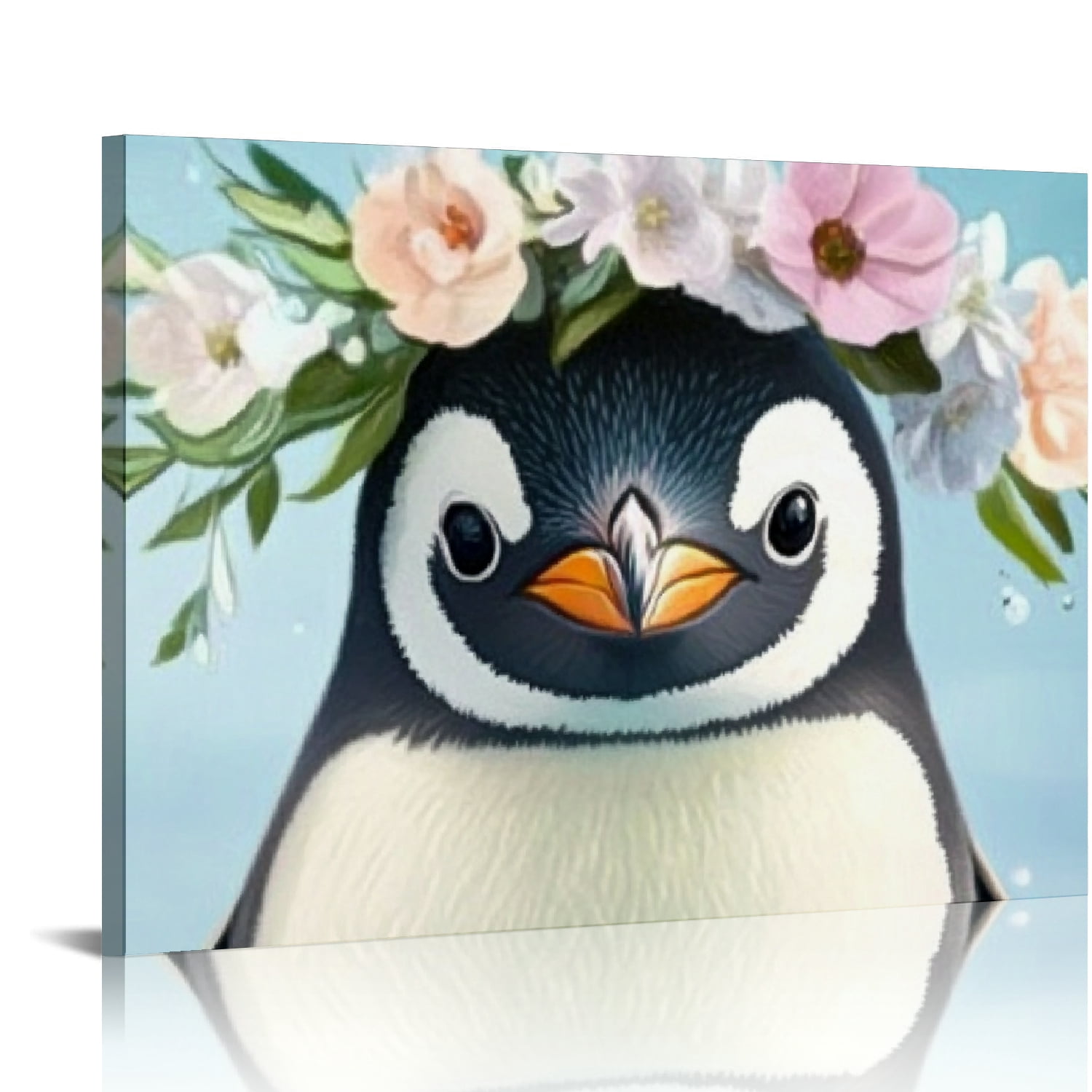 BCIIG Flower Crown Penguin Canvas Wall Art for Living Room Bedroom ...
