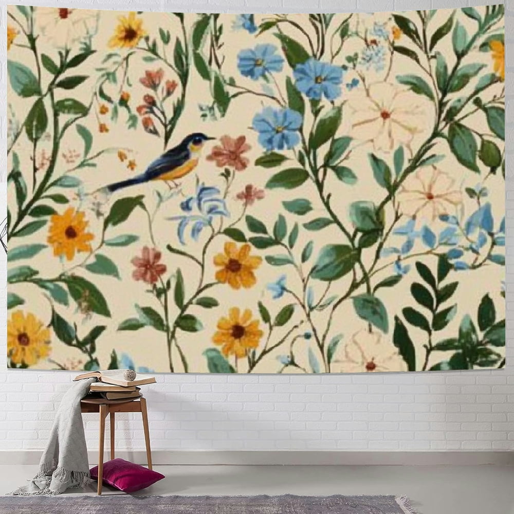 BCIIG Flowers Bird Painting Tapestry Wall Hanging Unique Style Graphic ...