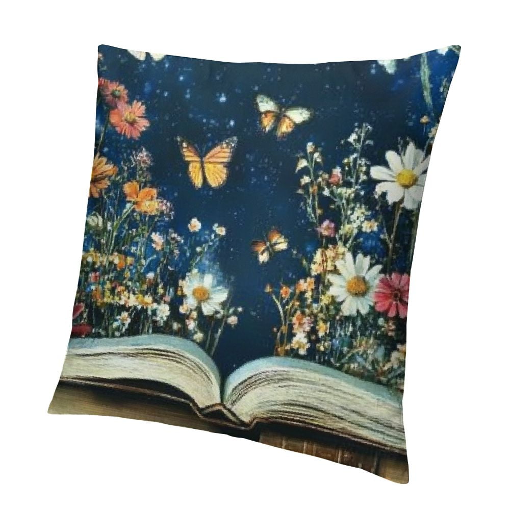 BCIIG Flowers Butterflies Square Home Furnishing Pillowcase Short Plush Material Invisible ...