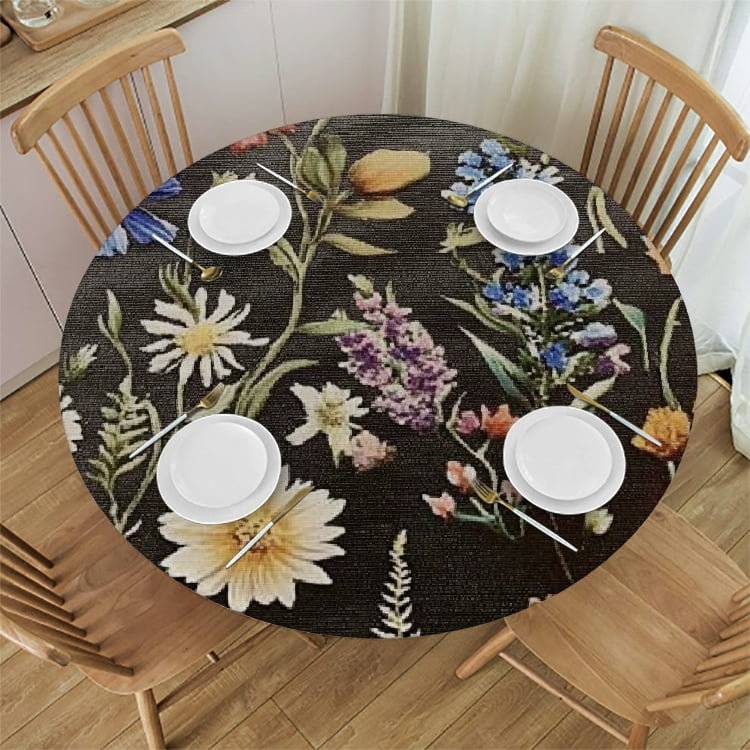 BCIIG Flowers Butterfly Art Round Tablecloth, Stain-Resistant Washable ...